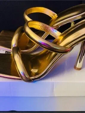 Shoes | Gold Metallic Doublestrap Womens Slide Heels | Poshmark